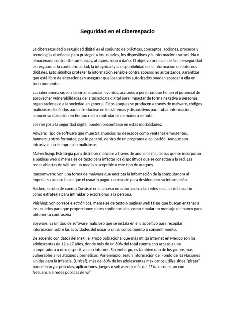 06seguridad En El Ciberespacio Pdf Seguridad La Seguridad Informática