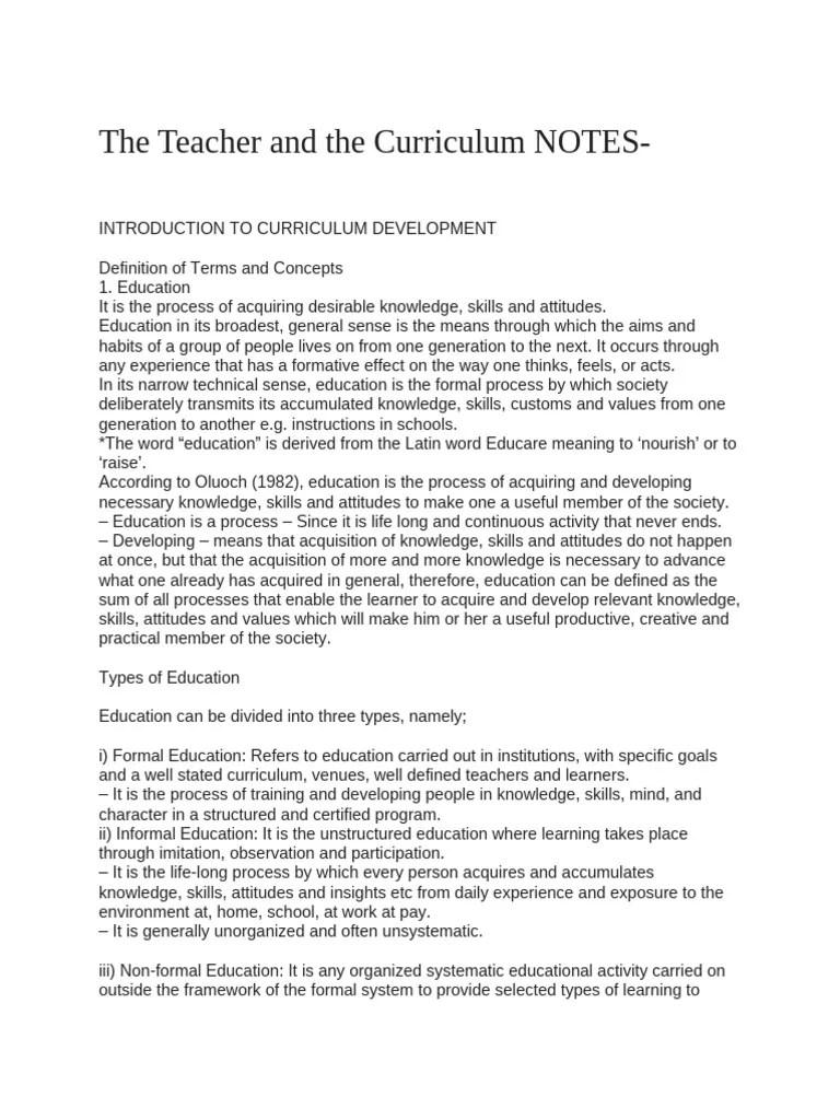 Curriculum Development Notes Pdf Curriculum Learning