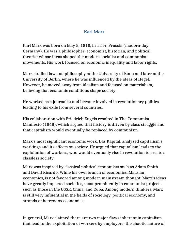 Karl Marx Essay Revised Pdf