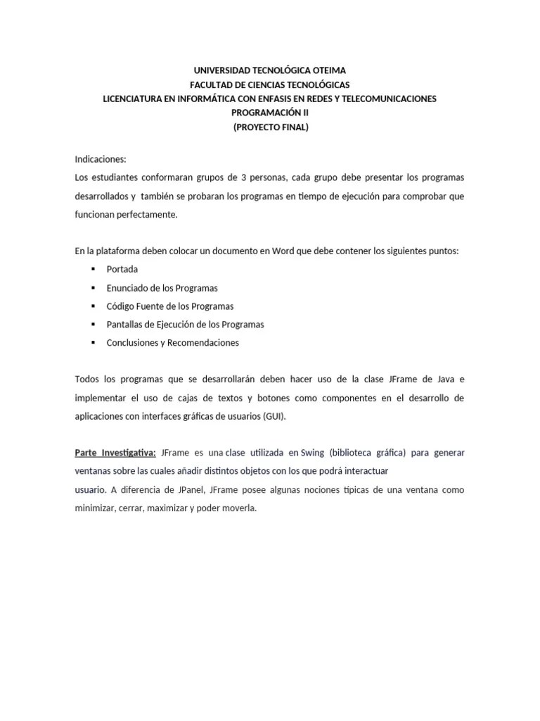 Proyecto Final Java Explicacion Pdf Java Lenguaje De Programación