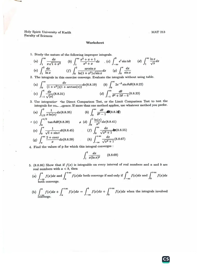 Exercises Sheet 3 Improper Integrals Solutions Pdf