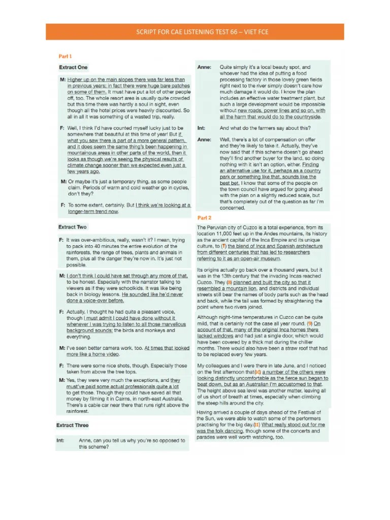 Script For Cae Listening Test 66 Pdf