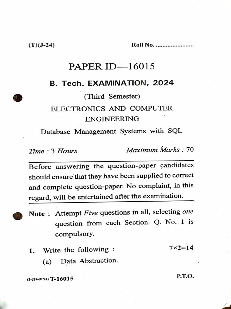 Dbms Question Paper 2024 Pdf Databases Relational Database