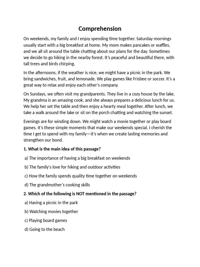 Family Weekend Activities And Memories Pdf