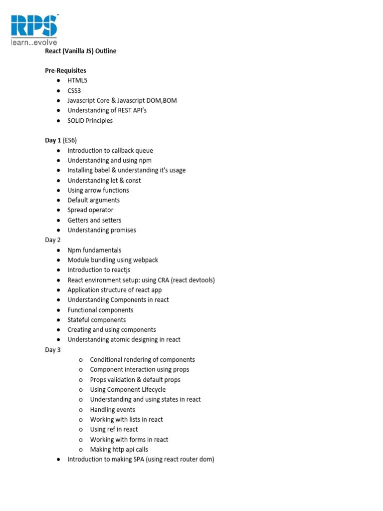 React Vanilla Js Toc Pdf