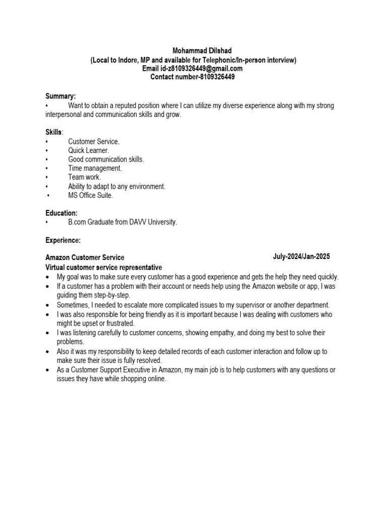 Dilshad Official Resume 1 Pdf