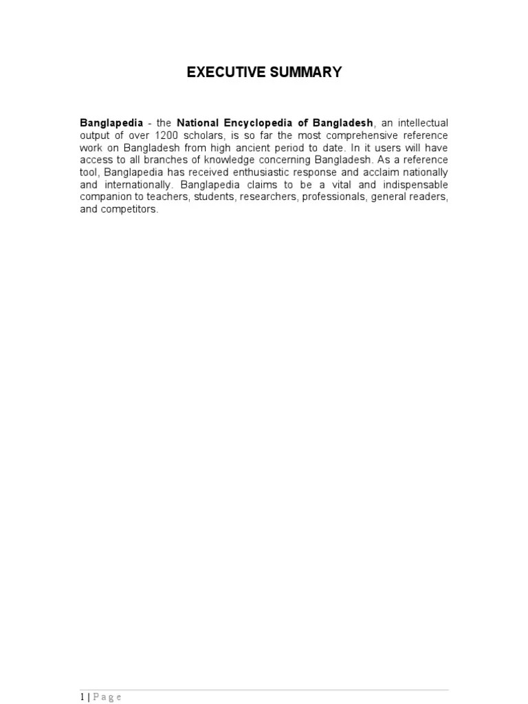 Executive Summary: Banglapedia - The National Encyclopedia Of ...