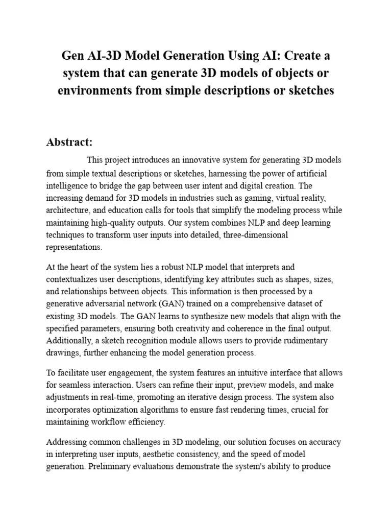 Gen Ai 3d Model Generation Using Ai Create A System That Can Generate