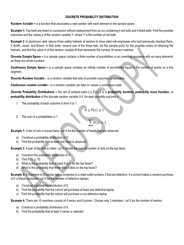 Discrete Probability Distribution Pdf Probability Distribution