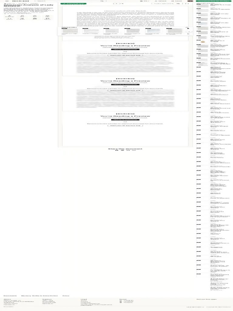 Lady Macbeth Character Analysis Pdf Macbeth Shakespearean Tragedies