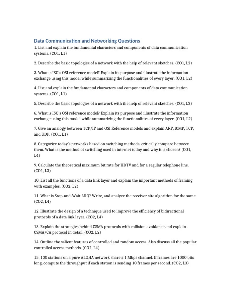 Data Communication Networking Q A Guide Pdf Computer Network