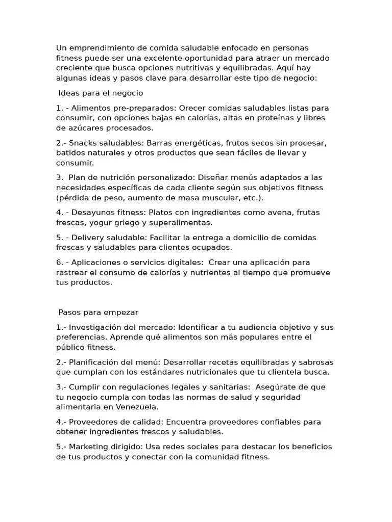 Emprendimiento De Comida Pdf