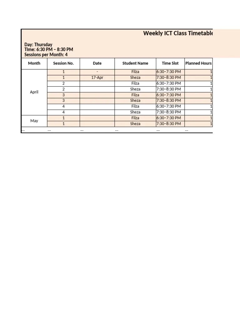 Formatted Ict Class Timetable Pdf