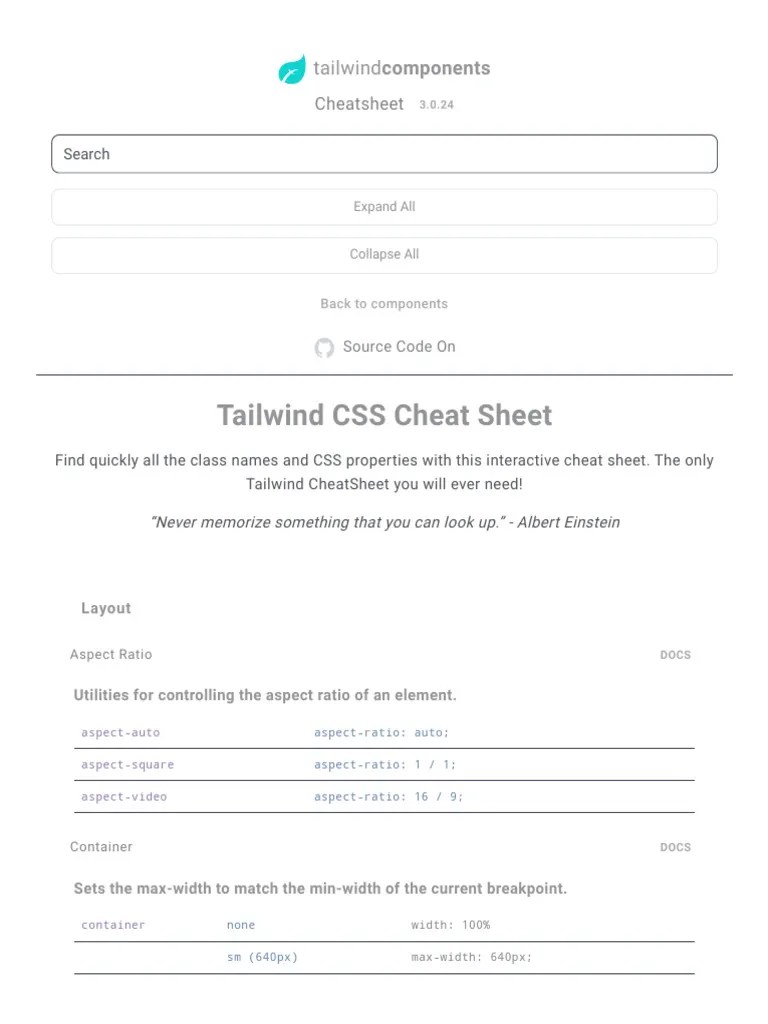 Tailwind Css 3 0 24 Cheat Sheet Pdf Column Computing