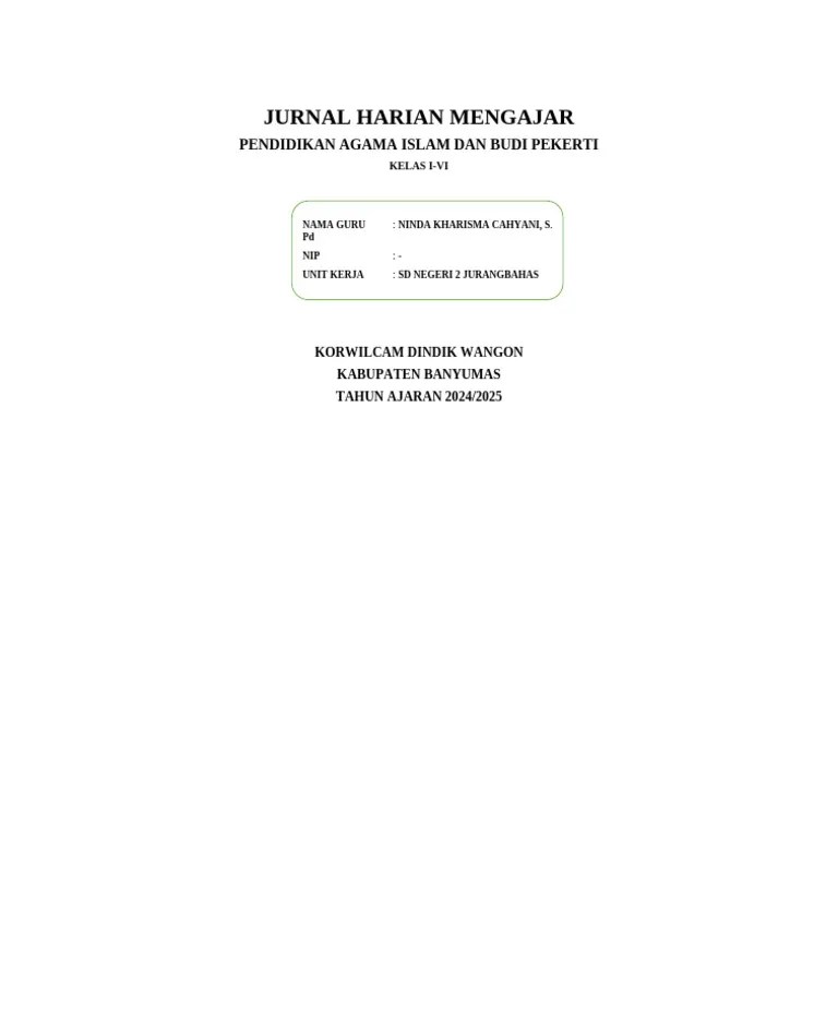Cover Jurnal Harian Mengajar Pdf