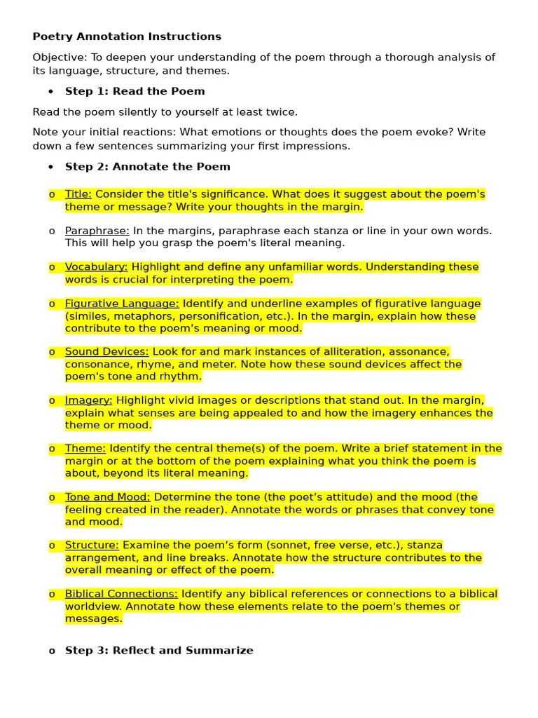 Poetry Annotation Guide Pdf