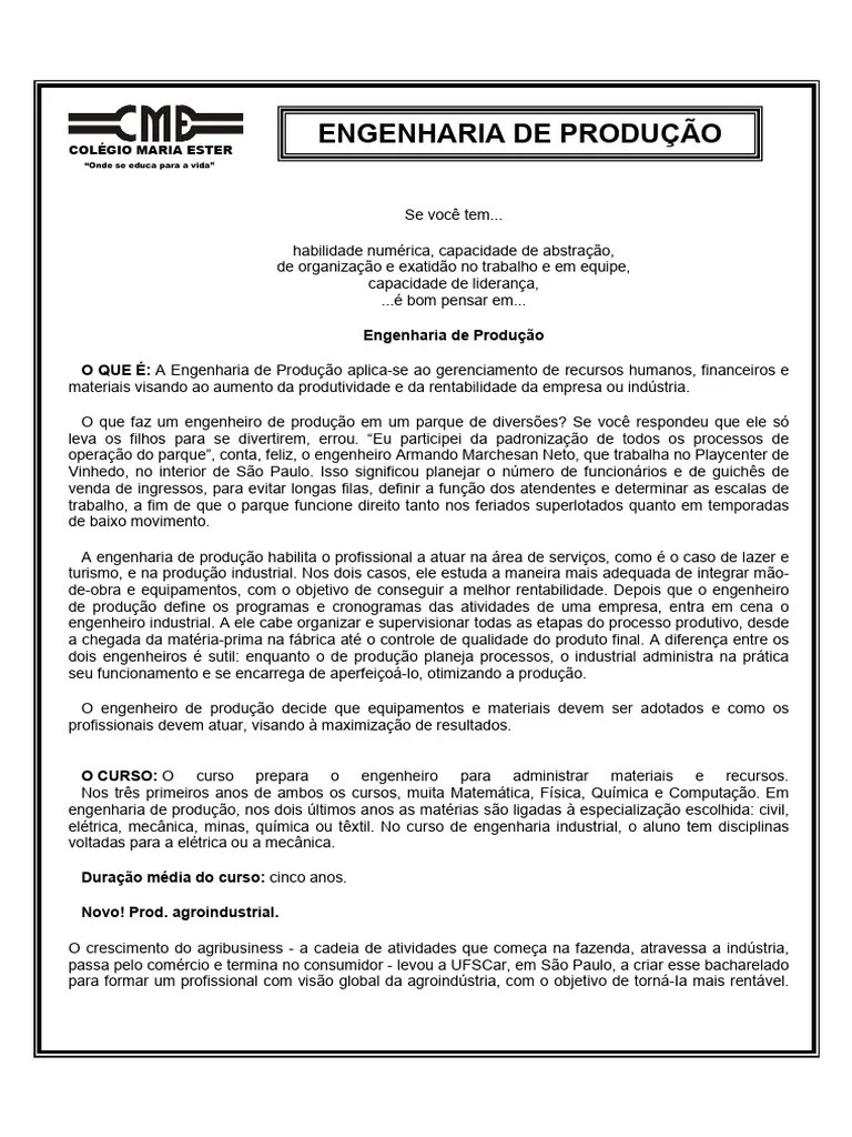 Engenharia De Producao Pdf Engenharia Agronegócio
