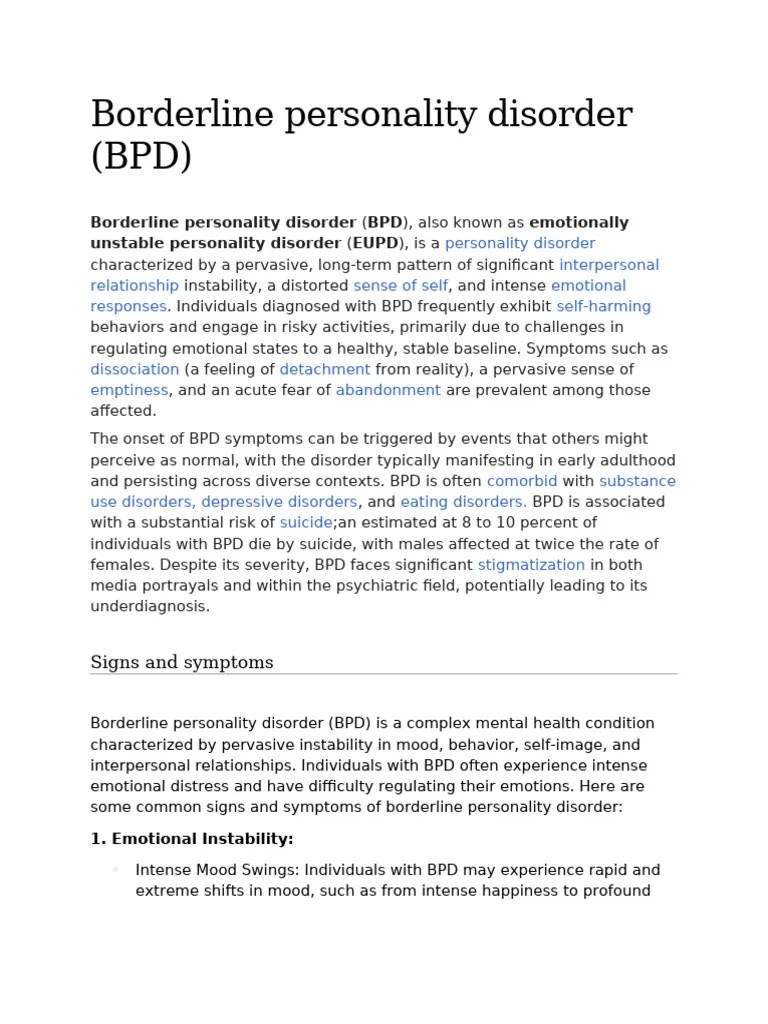 Borderline Personality Disorder Bpd Pdf Borderline Personality