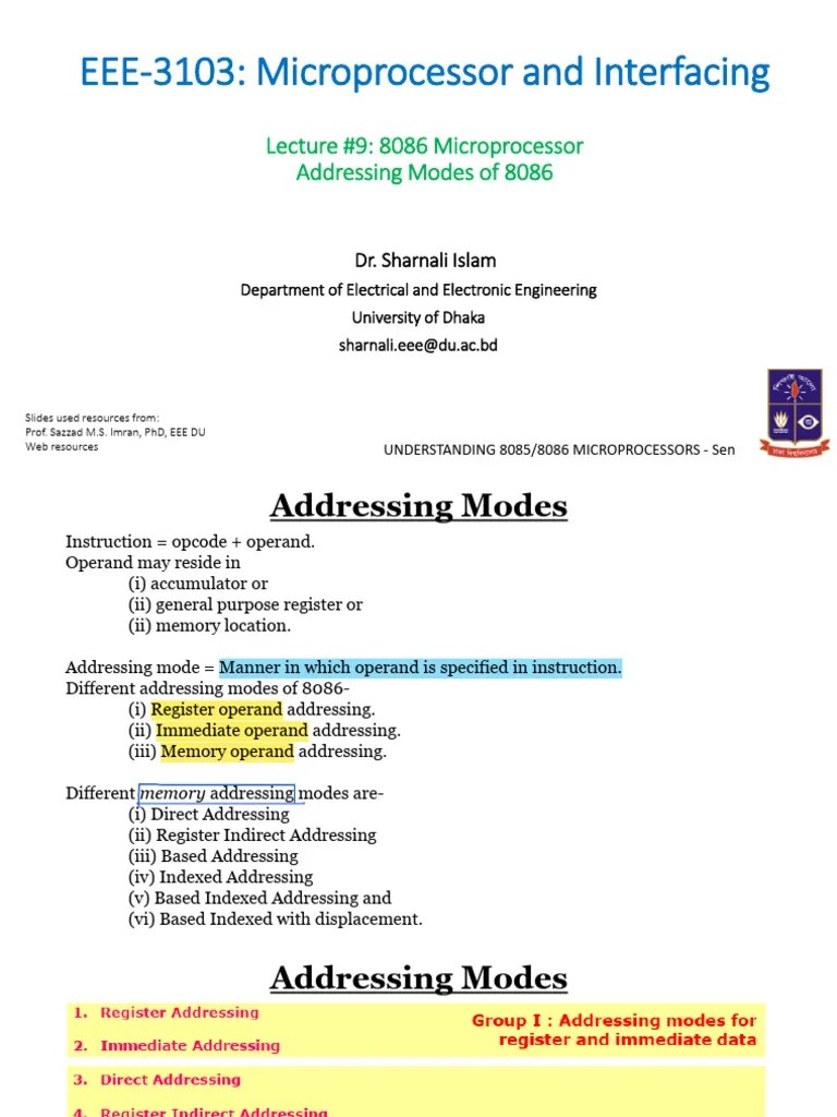 Lecture 09 Microprocessor Addressing Modes Pdf Computer Science