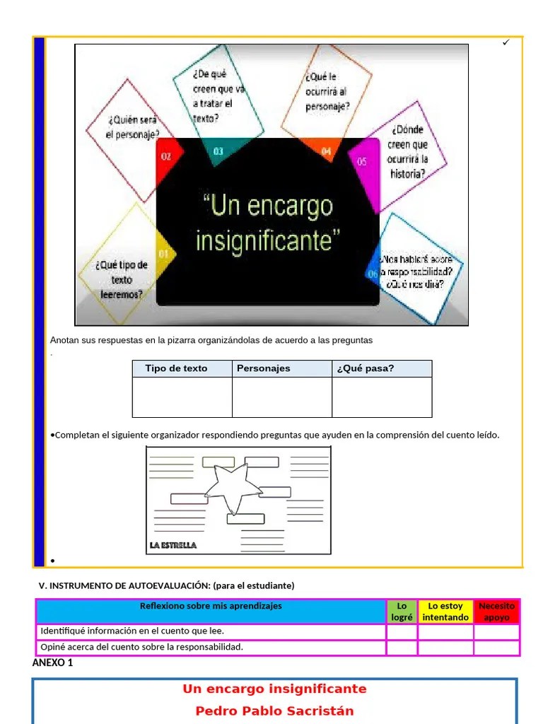 Ficha Com Leemos Un Cuento Sobre La Responsabilidad Pdf