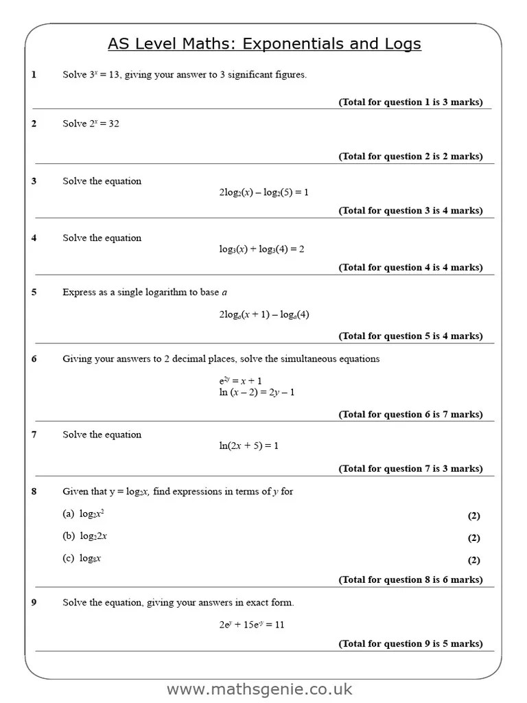 Exponentials And Logs Pdf Logarithm Radioactive Decay