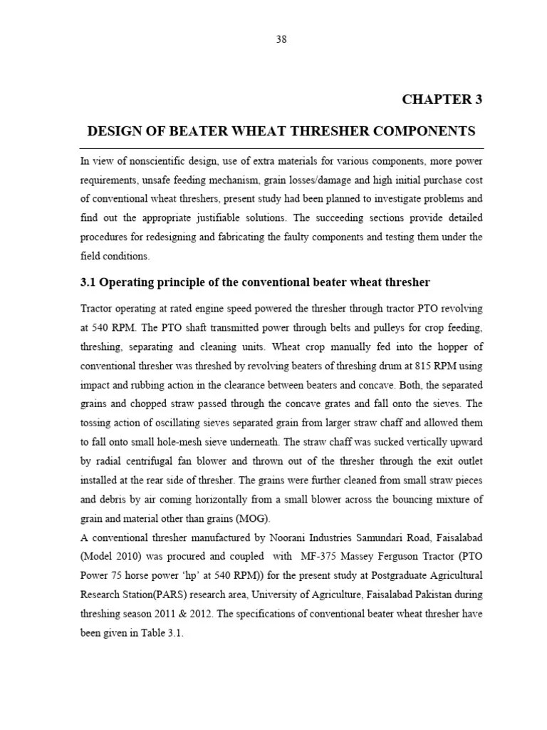 Design Of Beater Wheat Thresher Componen Pdf Belt Mechanical