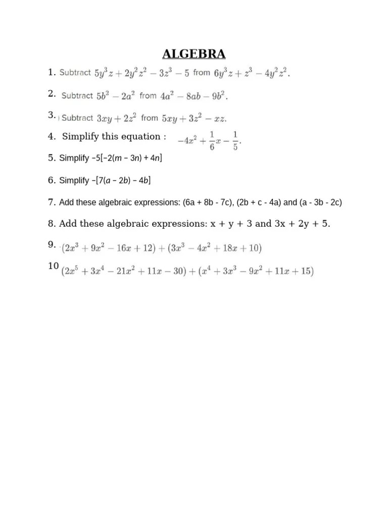 Algebra Grade 7 Pdf