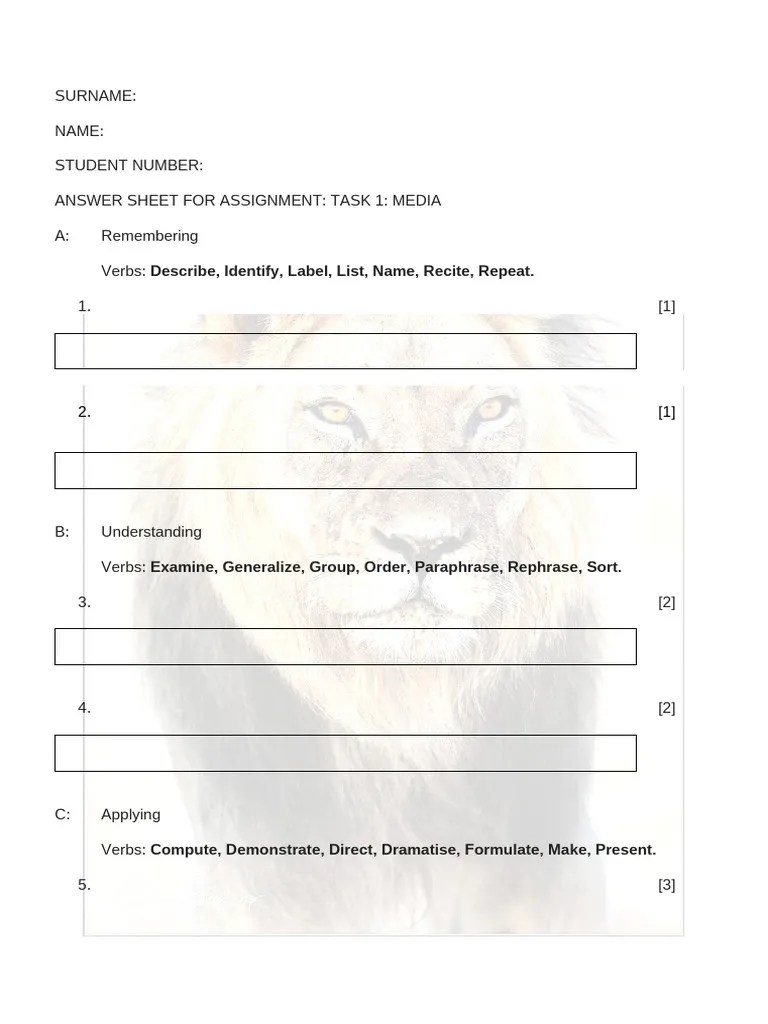 Assignment Answer Sheet Template Pdf