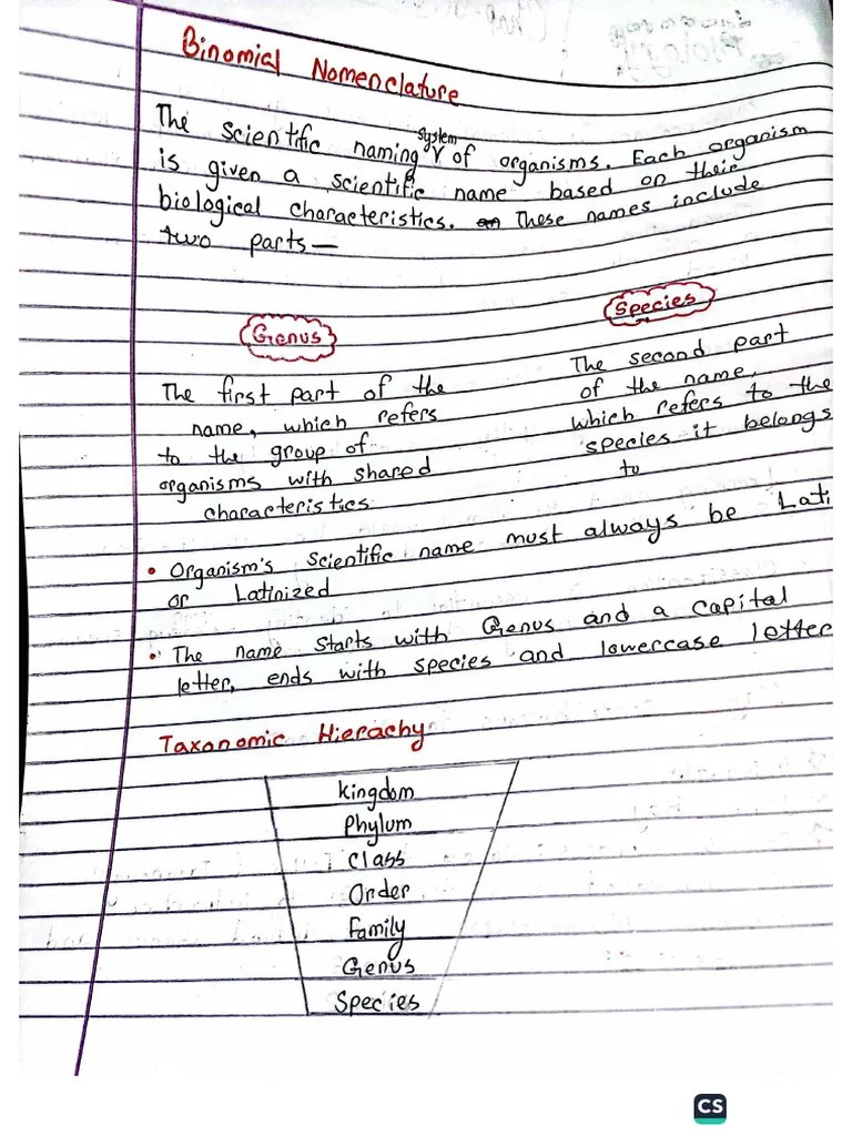 Binomial Nomenclature Notes Pdf