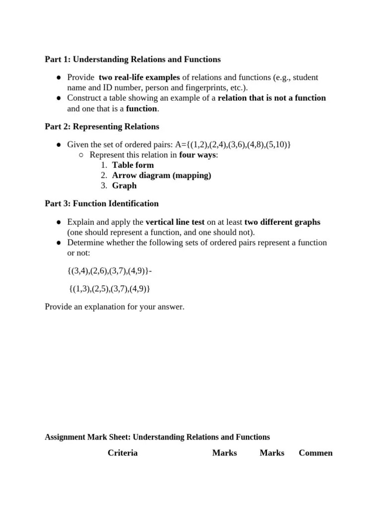 Part 1 Understanding Relations And Functions Pdf
