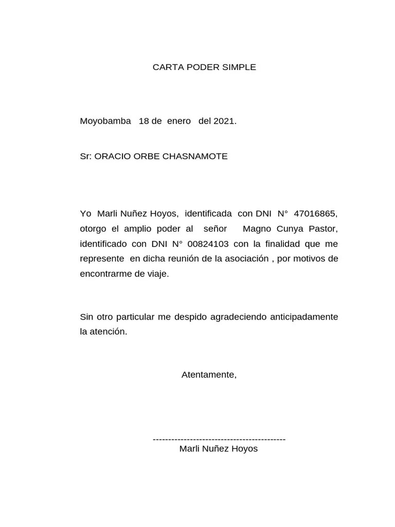 Carta Poder Simple Pdf