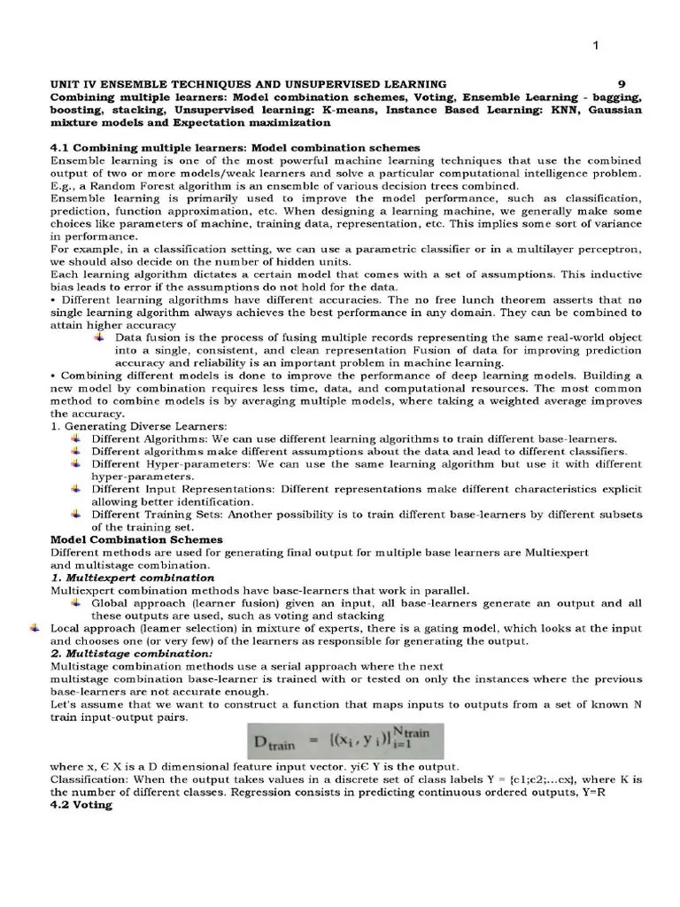 Unit Iv Ensemble Techniques And Unsupervised Learning Pdf
