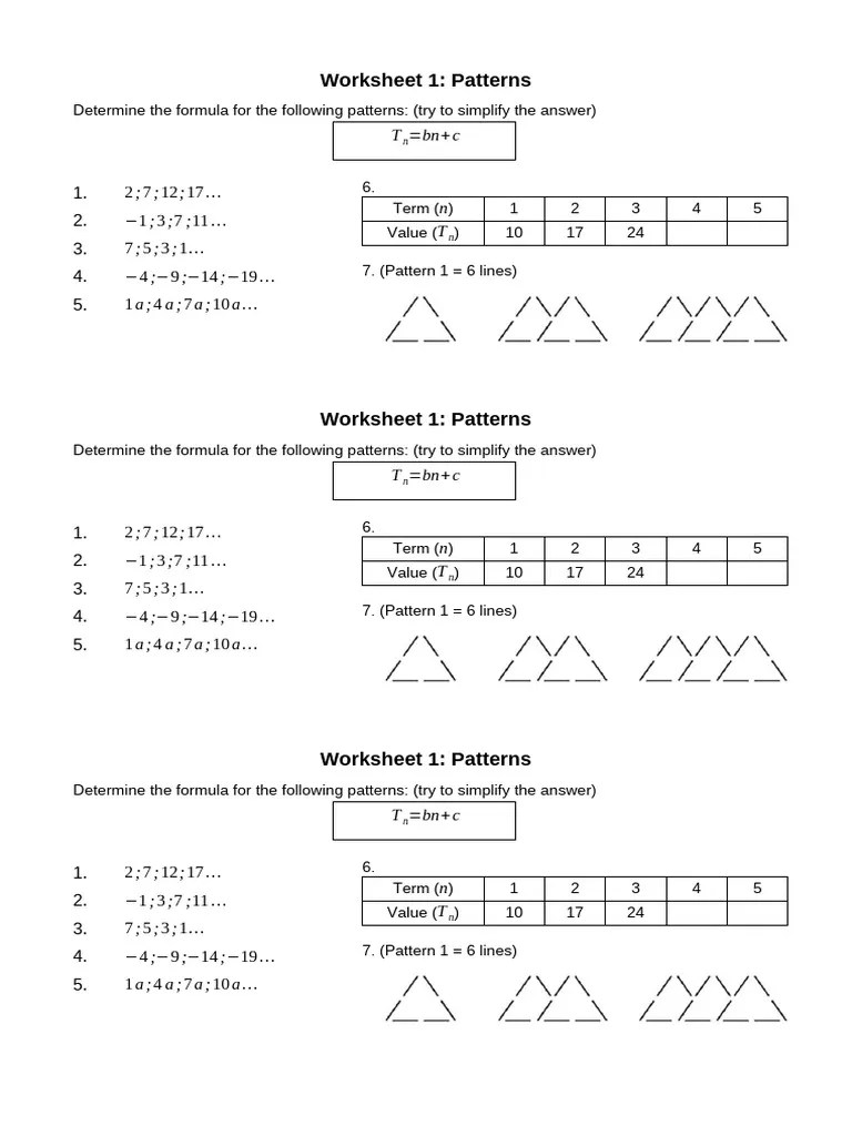 Grade 8 Mathematics Worksheet 1 Numberpatterns Pdf