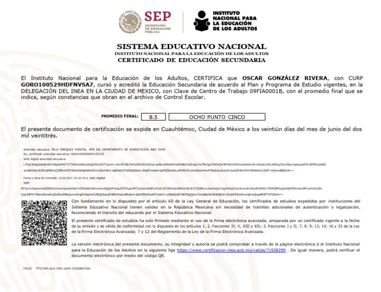 Certificado De Educación Secundaria Inea Pdf