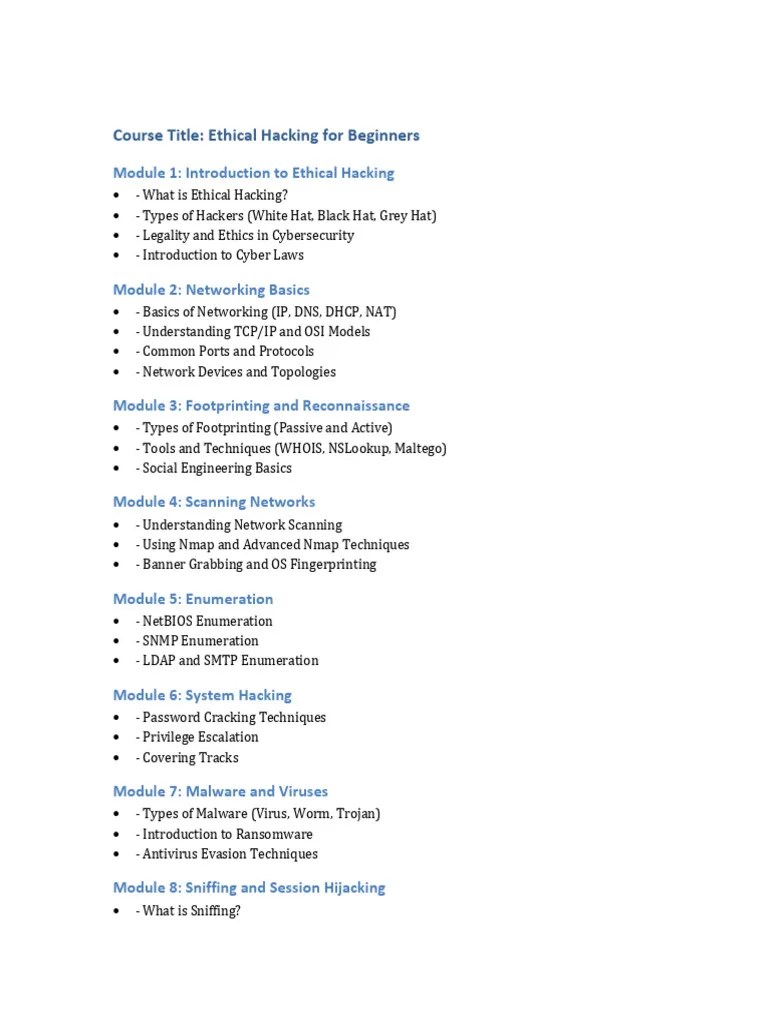 Ethical Hacking Course For Beginners Pdf