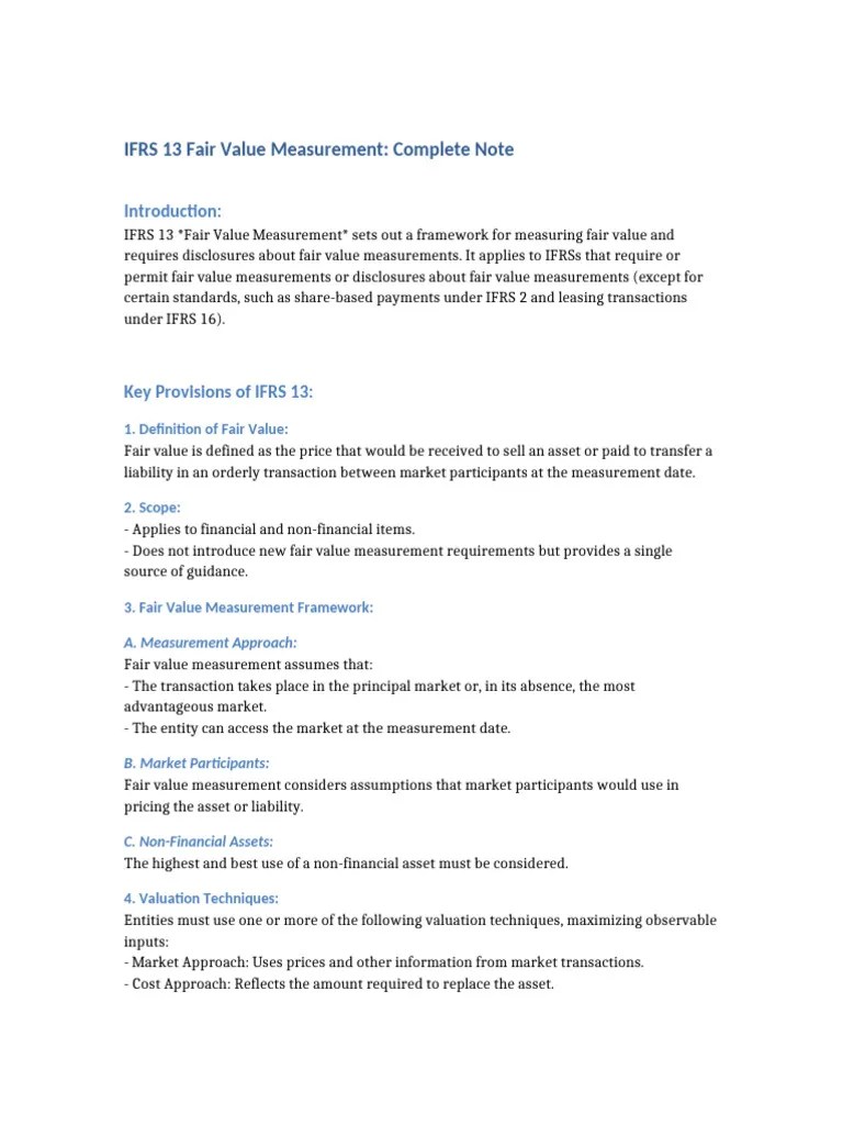 Ifrs 13 Fair Value Measurement Guide Pdf Fair Value Business