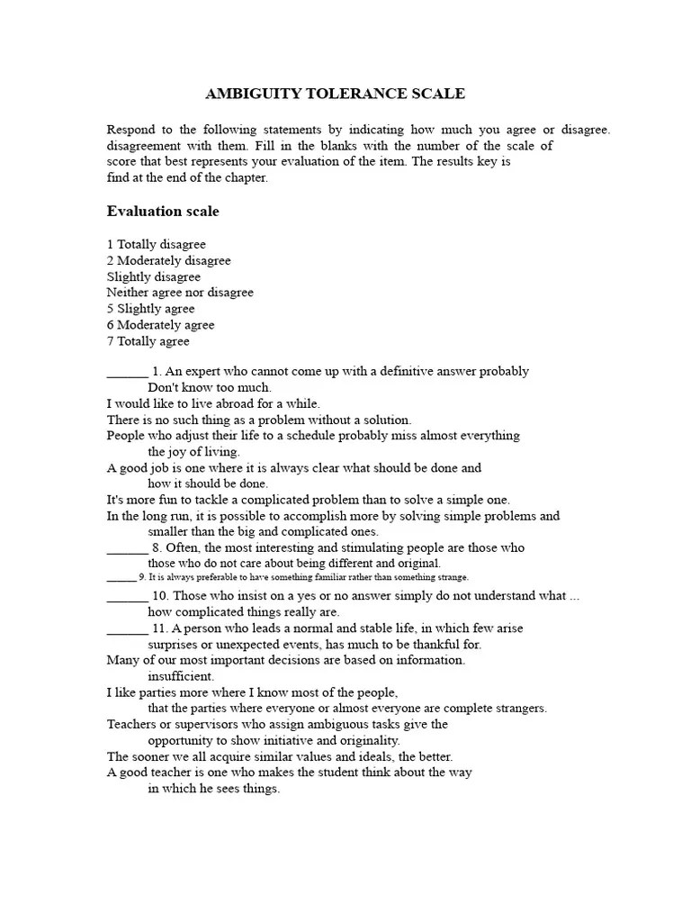 Ambiguity Tolerance Assessment Tool Pdf Behavioural Sciences