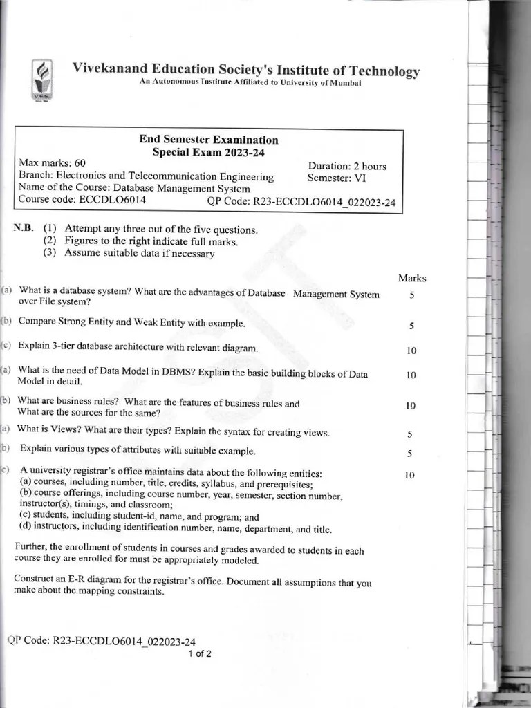 Dbms Pyq Pdf Computing Information Management
