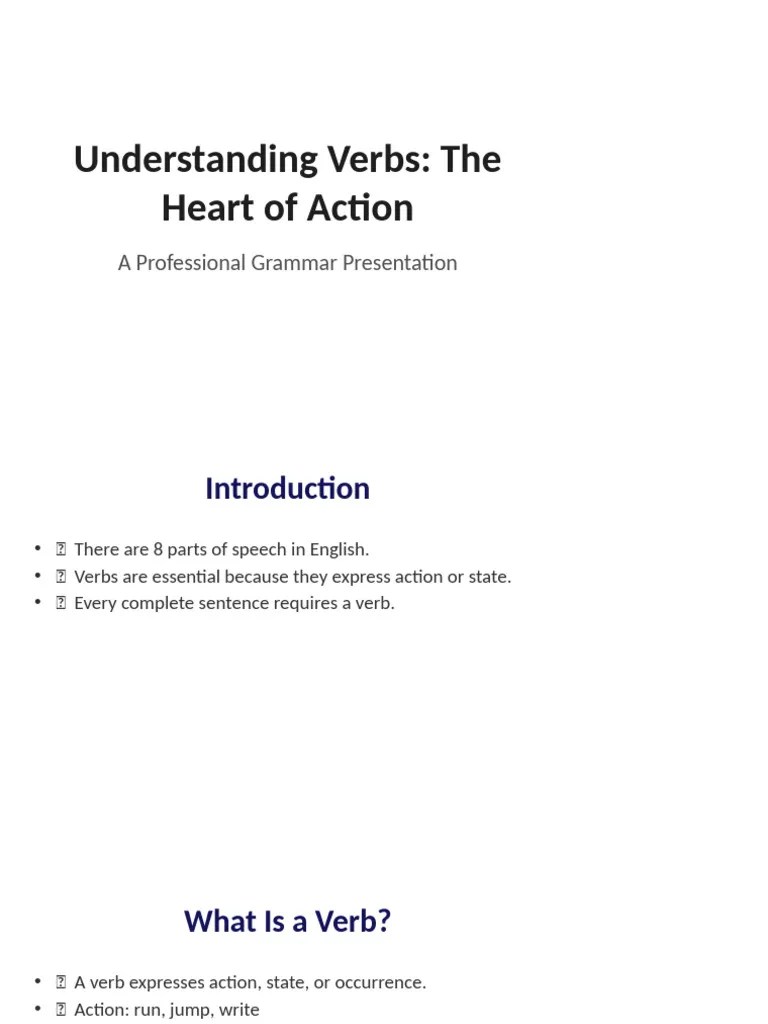 Understanding Verbs Professional Presentation Pdf