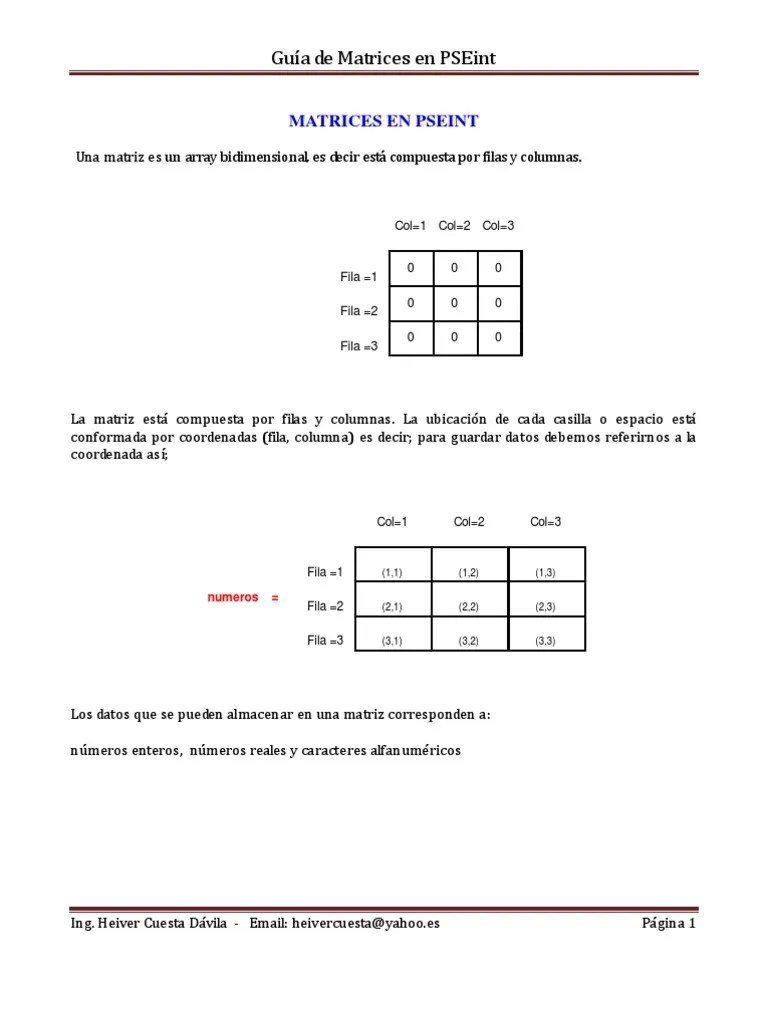 Matrices Con PseInt