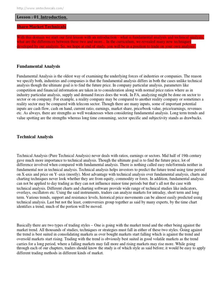 Introduction To Market Analysis Techniques Pdf Technical Analysis