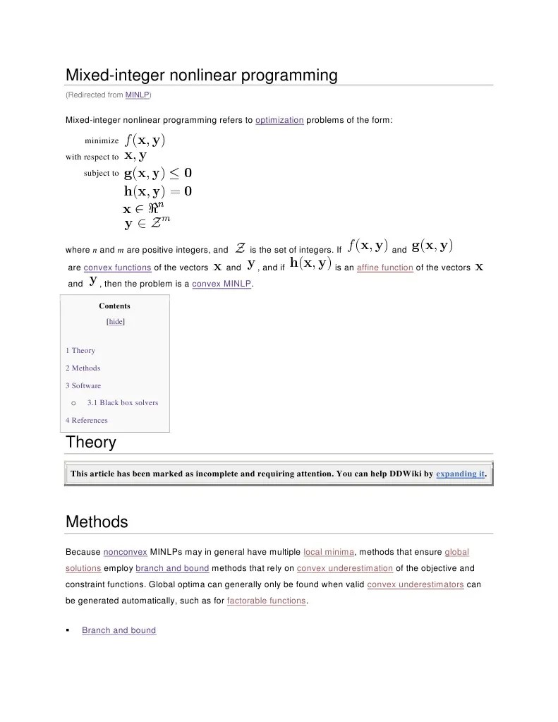 Mixed Integer Nonlinear Programming Optimization Pdf Computers