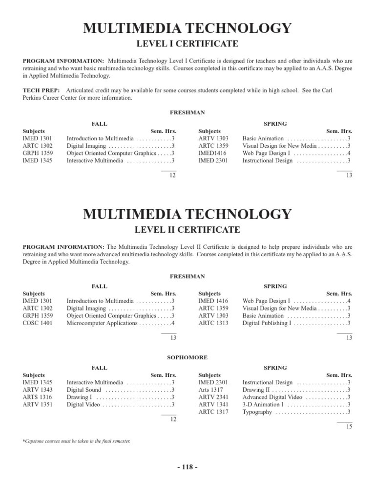 Multimedia Certificate Degree Plan Pdf Academic Certificate