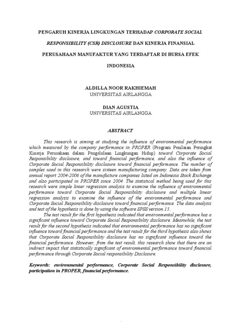 Dampak Kinerja Lingkungan Pada Csr Dan Keuangan Pdf Errors And