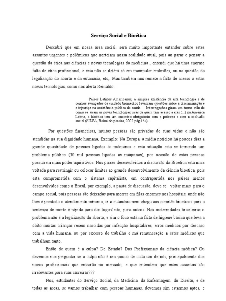 Serviço Social E Bioética Pdf Bioética Remédio