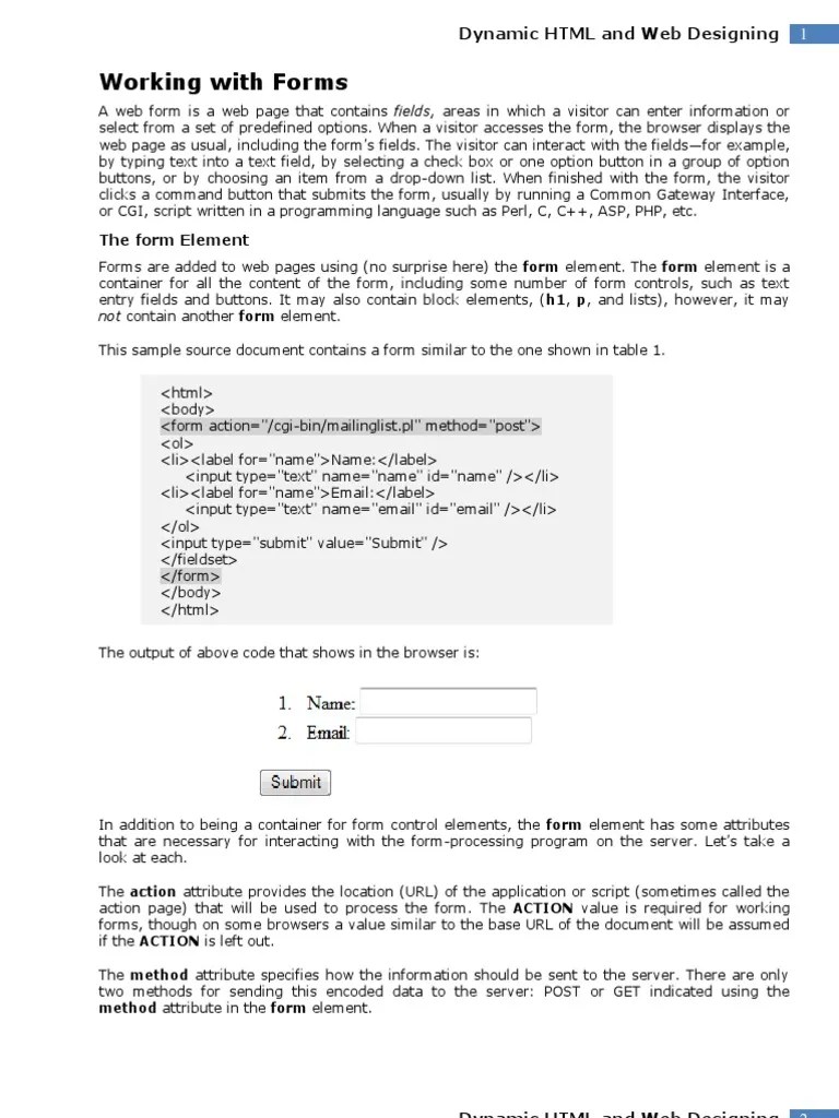 Working With Forms The Form Element Download Free Pdf Hypertext