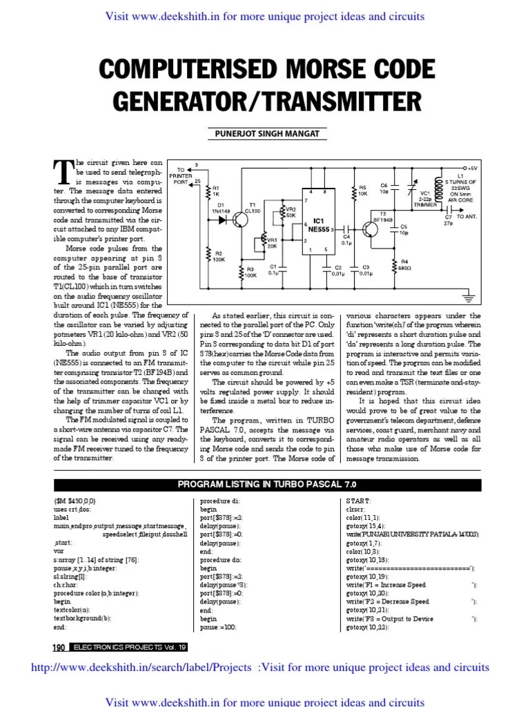 Computerised Morse Code Generator Transmitter Pdf Transmitter