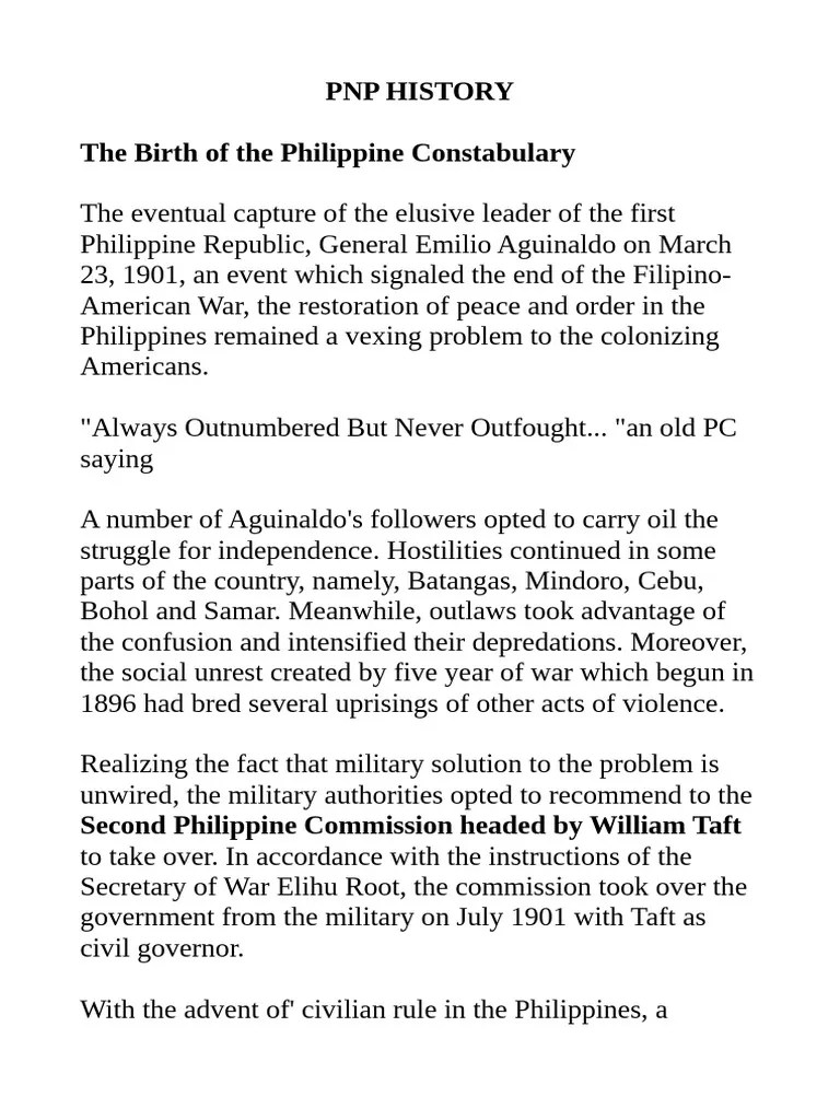 Pnp History The Birth Of The Philippine Constabulary Pdf Social