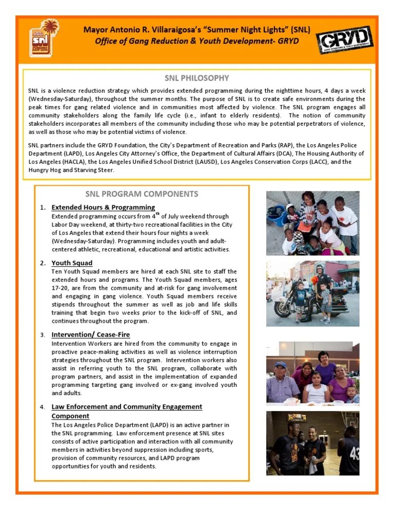 Summer Night Lights Program Overview Pdf