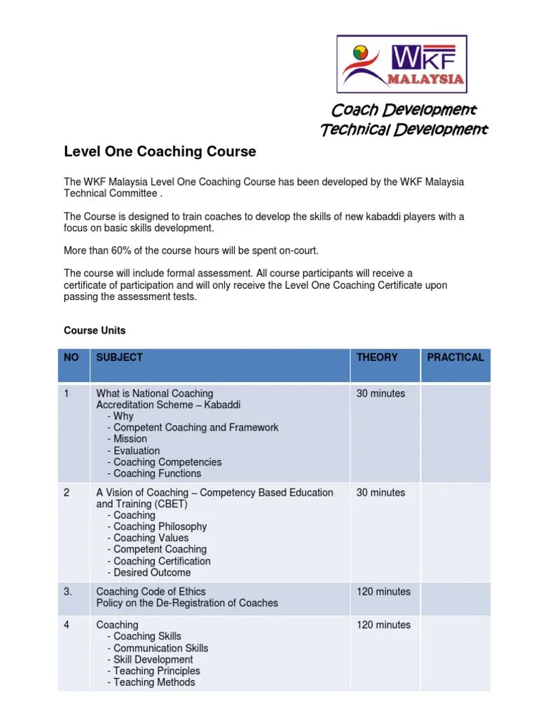 Level One Coaching Course Pdf Competence Human Resources